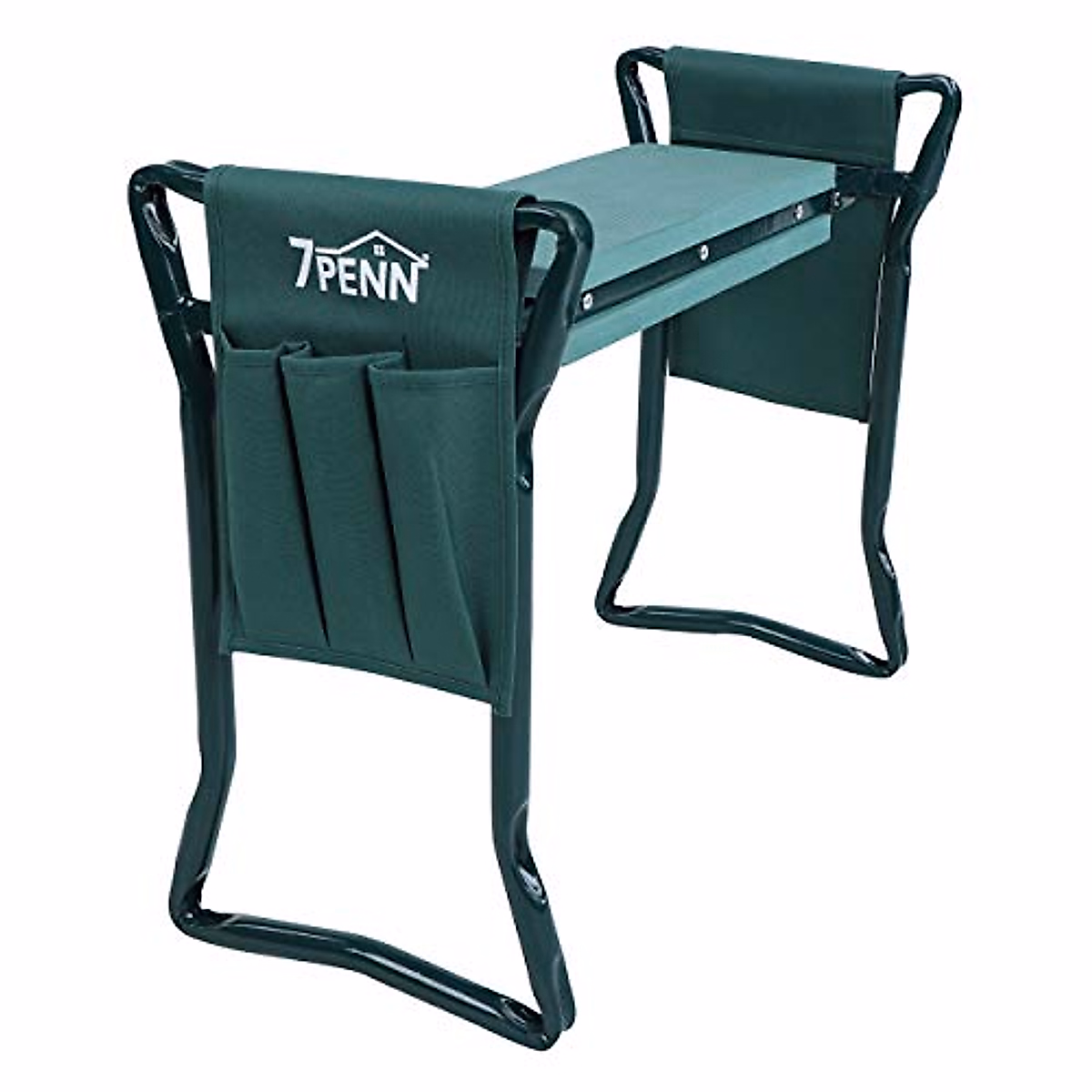 7Penn Garden Stool - 2 in 1 Garden Kneeler and Garden Work Seat Green Foldable Stool with Pouches and Cushioned Seat