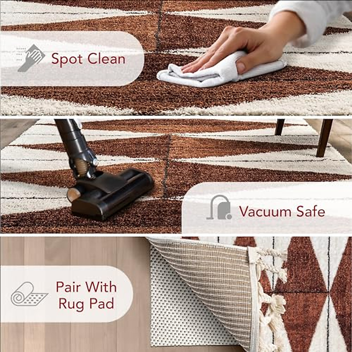 nuLOOM Kali Geometric 9x12 Shag Area Rug for Living Room Bedroom Dining Room Nursery Kitchen, Rust/Ivory