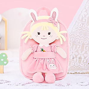 Onetoo Easter Bunny Backpack Toddler Backpack Girl Backpacks Kids Backpacks with Soft Plush Baby Dolls Bunny Pink 9.5"