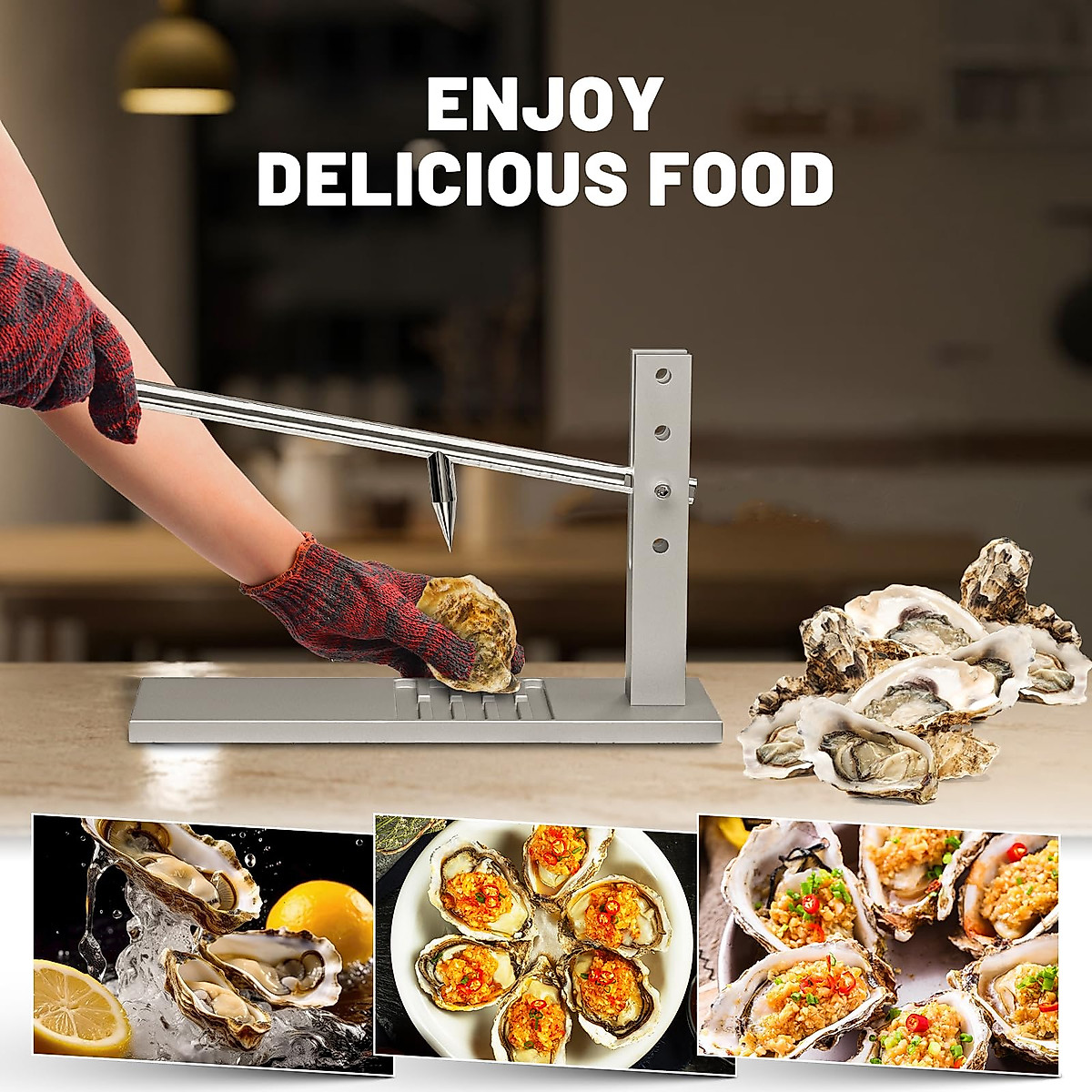 Oyster Shucker Machine, Clam Opener, Oysters Shucker, Hotel Buffets and Homes and Gift, Stainless Steel Oyster Shucker Including Knives, Glove and g-Clip, Seafood Tools for Hotel Family Buffet