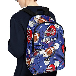 Personalized Name Ball Helmet American Football Backpack Unisex Bookbag for Boy Girl Travel Daypack Bag Purse 17.7 IN