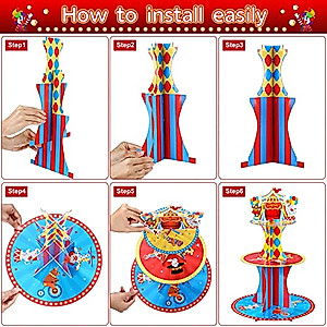 Zopeal Carnival Theme Cupcake Holder 3 Tier Circus Cardboard Cupcake Stand Circus Tent Cake Stand Dessert Tower Holder for Carnival Circus Themed Birthday Party Decoration Supplies