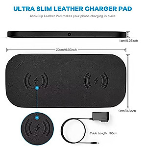 ZealSound Dual Fast Wireless Charger,15W Max Wireless Charging Pad with DC Adapter for Multiple Devices,PU Leather Charging Mat Charge Station for Phones Smartphones New AirPod Pro Galaxy Buds(Black)