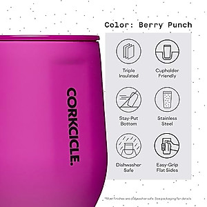 Corkcicle Stemless Insulated Wine Glass Tumbler, Berry Punch, 12 oz – Stainless Steel Stemless Wine Glass Keeps Beverages Cold for 6 Hours, Hot for 3 Hours – Non-Slip, Easy-Grip Insulated Cup