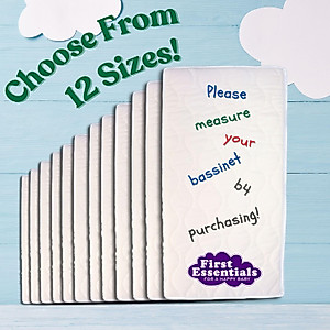 First Essentials Bassinet Cradle Mattress Pad (Rectangle, 17X35) for Newborn Comfort Breathable Easy Clean Hypoallergenic Waterproof Made in USA