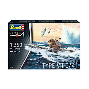 Revell RV05154 05154 5154 German Submarine Type VII C/41 1: 350 Plastic Model Kit, Various