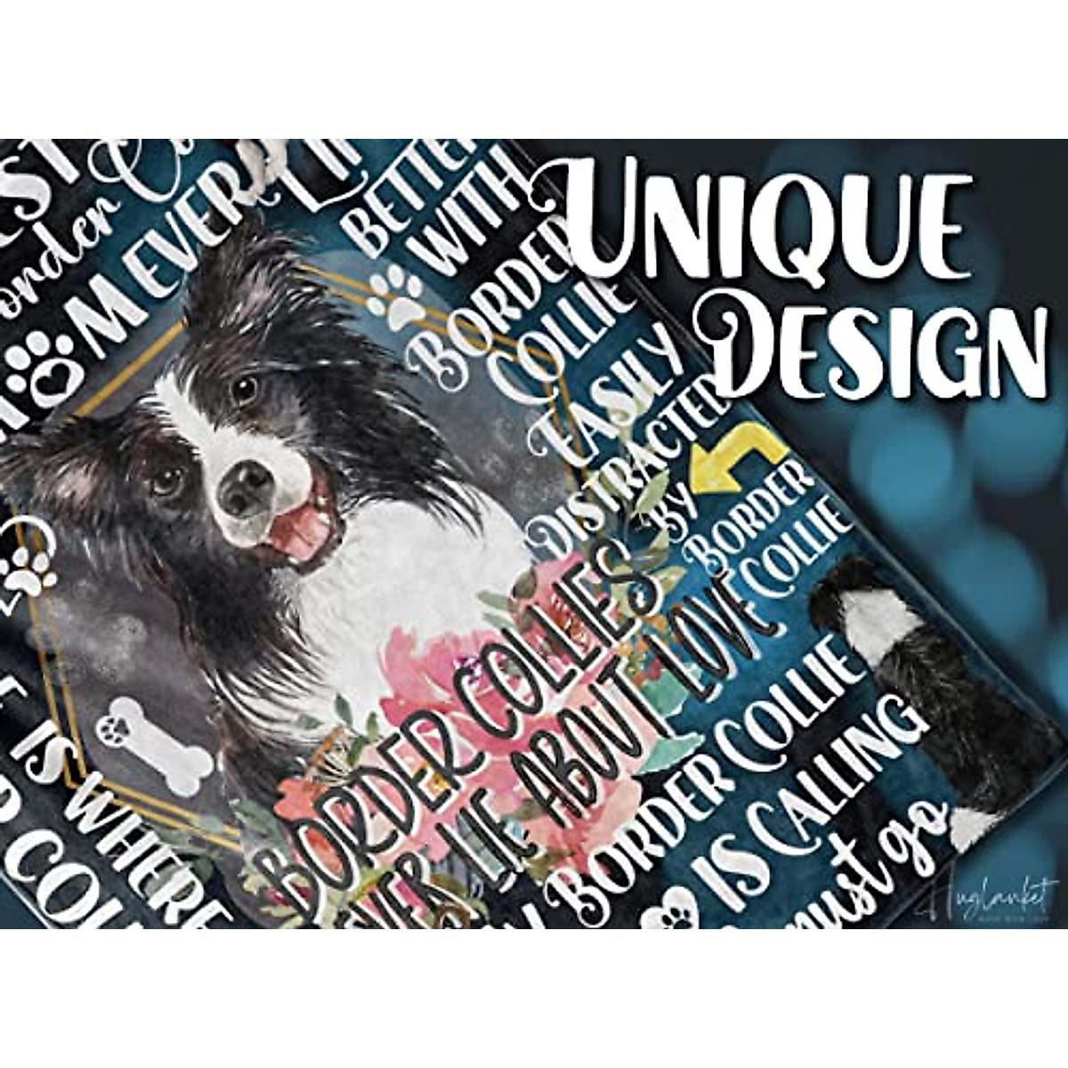 Border Collie Gifts, Border Collie Blanket for Border Collie Mom & Dad, Cute & Unique Border Collie Design, Throw Blanket Gifts for Dog Lovers, Family, Friends, Flannel Plush Blankets - 50"x 65"
