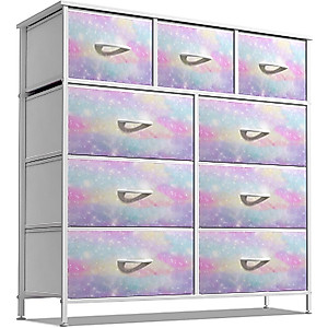 Sorbus Dresser with 9 Drawers - Furniture Storage Chest for Kid’s, Teens, Bedroom, Nursery, Playroom, Clothes, Toys - Steel Frame, Wood Top, Fabric Bins (Tie-dye)