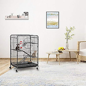 Yaheetech 37-inch Metal Ferret Chinchilla Cage Indoor Outdoor Small Animals Hutch w/ 2 Front Doors/Feeder/Wheels for Squirrel,Black