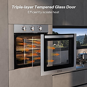 Empava 24 inch Electric Single Wall Oven 2.5 Cu.ft. Stainless Steel with Basic Broil Bake Functions Mechanical Knobs Control, 24WOE40L, Silver