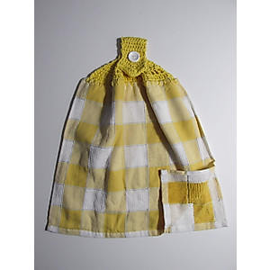 Yellow Buffalo Check Double Thickness Hanging Kitchen Towel - Yellow Cotton Crochet Top