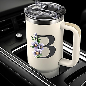 Leebbsin Initial 40 oz Tumbler with Handle, Personalized Birthday Gifts for Women, Monogrammed Travel Tumbler for Mom, Wife, Sister, Customized Cup for Water Tea Coffee, Regalos Para Mujeres（B）