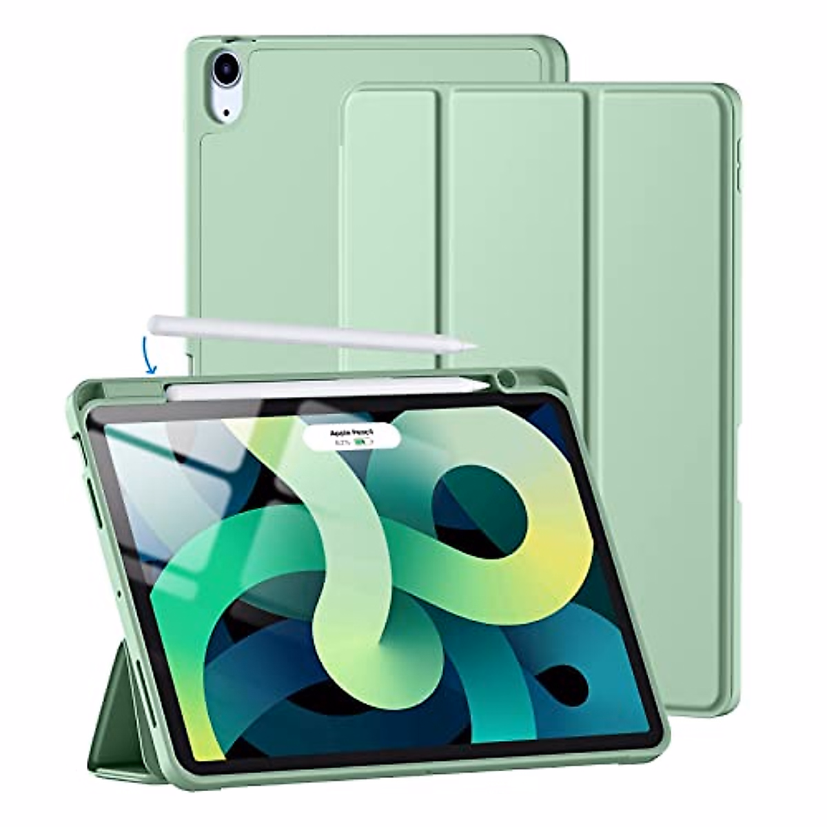 Cousper Case for iPad Air 5th Generation Case 2022/iPad Air 4th Generation Case 2020 10.9 Inch, Trifold Stand Case with Pencil Holder [2nd Apple Pencil Wireless Charging] for iPad Air 5/4 Matcha Green