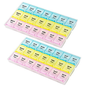 Weekly Pill Organizer - (Pack of 2) 21 Day Pill Planners for Pills Vitamins & Medication, Pill Box 3 Times-a-Day Medication Reminder Boxes, Easy to Read & Travel Friendly