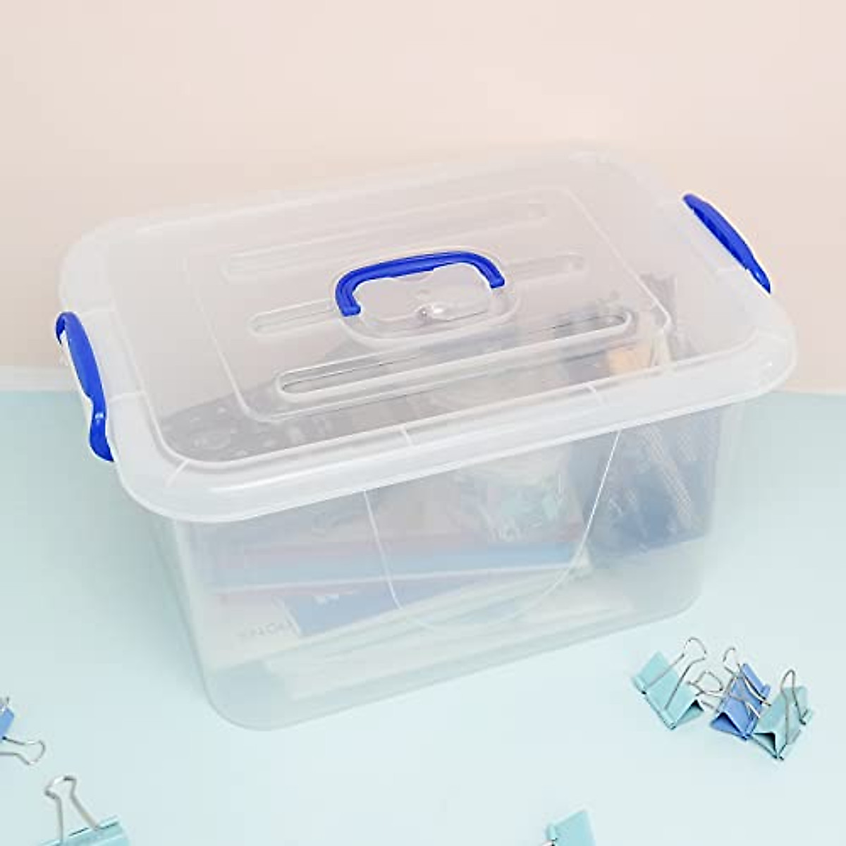 Asking 12 L Clear Plastic Storage Box with Handle, 4-Pack