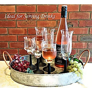 Galrose Rustic Galvanized Metal Serving Tray – Rose Gold Handles for Drinks Bar Table Centerpiece Sturdy Oval Decorative Serving Tray Platter. 6th Iron Anniversary Housewarming or Retirement Gift
