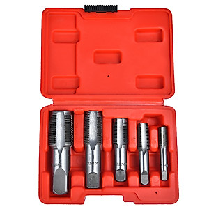 NPT Thread Forming Taps - 5 Pieces 1/8", 1/4", 3/8", 1/2", 3/4" Pipe Taps Set with Storage Box Drill Bits for Cleaning or Re-thread Damaged or Jam Pipe Threads, High-speed Steel Material