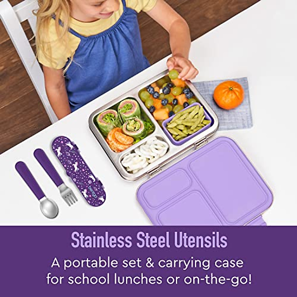 Bentgo® Kids Stainless Steel Utensil Set - Reusable Fork, Spoon & Storage Case - High-Grade BPA-Free Stainless Steel, Easy-Grip Handles, Dishwasher Safe for School Lunch, Travel & Outdoors (Unicorn)