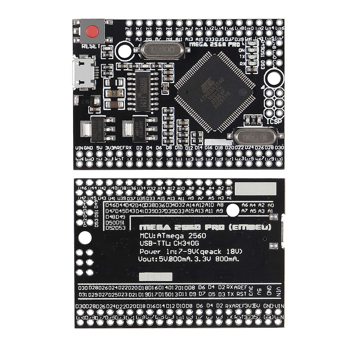 ACEIRMC 2pcs for MEGA 2560 PRO Embed CH340G/ATMEGA2560-16AU Chip with Male Pinheaders Compatible for Arduino Mega2560 Module
