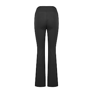 Women High Waist V Cross Pants Tummy Control Bell Bottom Bootcut Pants Casual Wide Leg Yoga Pants with Pockets Black