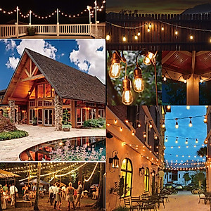 Outdoor String Lights LED 100FT Commercial Grade Heavy Duty with 30 Sockets 32 Shatterproof Include 2 Spare S14 Dimmable Plastic Edison Bulbs For Patio Market Cafe