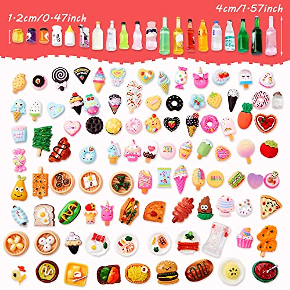 150 Pieces Miniature Food Dollhouse Miniature Food Drink Bottle Toy Assorted Pretend Foods Dollhouse Accessories Mixed Resin Kitchen Food Toy Hamburger Cake Ice Cream Pizza Bread for Adults Teenagers