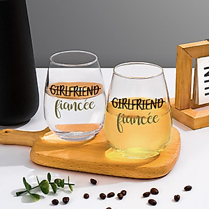 Modwnfy Girlfriend and Girlfriend Wine Glasses, Engagement Gifts for Lesbian Couples, Girlfriends Newly Engaged Unique Stemless Wine Glasses, Set of 2 Lesbian Gifts, Valentines Lesbian Stuff, 15 oz