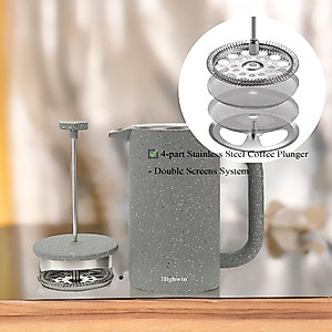 Highwin 8-Cup Double Wall Insulated Stainless Steel French Coffee Press, 32-Ounce Durable Coffee Tea Maker with Stainless Steel Plunger (Graphite Gray)