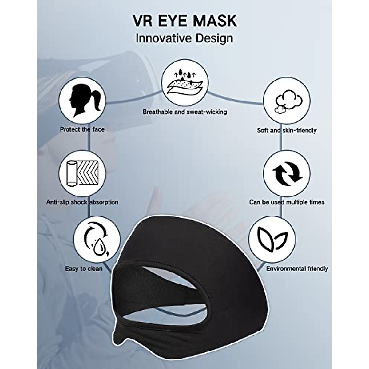 Moxluck VR Eye Mask Cover Breathable Sweat Band for Oculus Quest 2, Sweat Absorbing Oculus Face Cover for VR Fitness Apps & Supernatural and Best Saber Games（2pcs,Black）