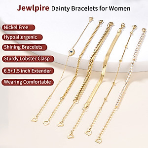 Jewlpire Gold Bracelet for Women, Dainty 18K Real Gold Plated Bracelets Jewelry for Women Cuban link Chain Bracelet Adjustable Trendy Jewelry Gifts
