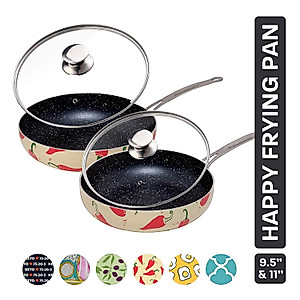 KITCHENLY Nonstick Frying Pans with Lids - Granite Frying Pans with Stone Coating | Nonstick Skillet Cooking Pan Set | Electric, Gas Induction Compatible | 9.5 & 11 inch | Chili - 2 Pack