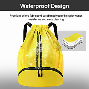 Hoedia Sports Drawstring Backpack - String Swim Gym Bag with Shoes Compartment and Wet Proof Pocket for Women/Men (Yellow)