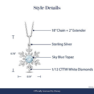 Jewelili Enchanted Disney Fine Jewelry Sterling Silver with 1/8 Cttw Diamonds and Blue Topaz Elsa Snowflake Pendant