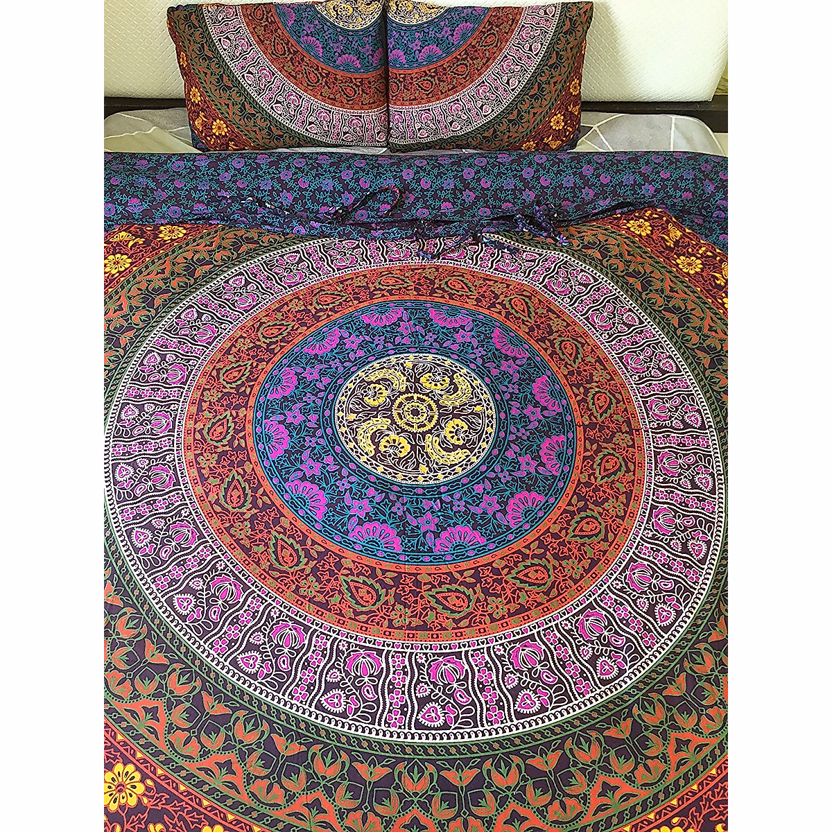 Ramdevcrafts Mudit Crafts Indian Handmade Twin Size 100% Cotton Duvet Cover Sets with Pillow Covers Indian Reversible Duvet Cover Quilt Cover Coverlet Bohemian Doona Cover Handmade 80" x 52"