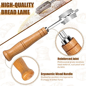 Rongyman Bread Lame with 10 Pieces Replaceable Blades, Stainless Steel Bread Lame Knife with Wooden Handle, Sourdough Scoring Tool with Leather Protective Cover for Bread Baking