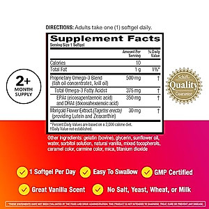 MegaRed Omega-3 Blend Total Body + Refresh 500mg Softgels, (65 Count in a Bottle), Easily Absorbed Krill Oil, to Support Your Heart, Joints, Brain & Eyes