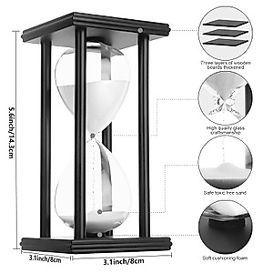 Hourglass Sand Timer,Black Wooden 30/45/60 Minute Sandglass Timer for Home,Desktop,Classroom Kitchen Restaurant Office Living Room Decor (30 Min, White Sand)
