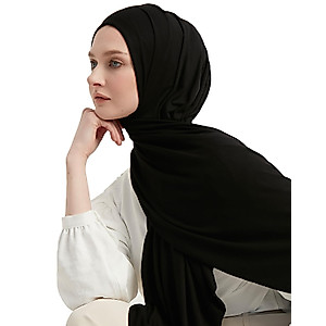 Modefa Women's Turkish Islamic Premium Jersey Hijab Shawl Wrap Scarf (Black)