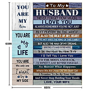 to My Husband Gift Blanket from Wife, I Love You, Husband Gift for Husband Blanket Throw for Christmas Birthday Valentine's Day Soft Bed Flannel Blanket 50x60in