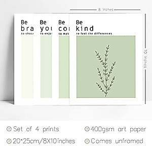 Sage Green Wall Art Office Decor, Inspirational Wall Art for Bedroom | Home Office | Classroom, Positive Motivational Affirmations Quotes Poster, Minimalist Botanical Aesthetic Room Decor Prints for Woman Men Kids, 8x10 Unframed,4PCS