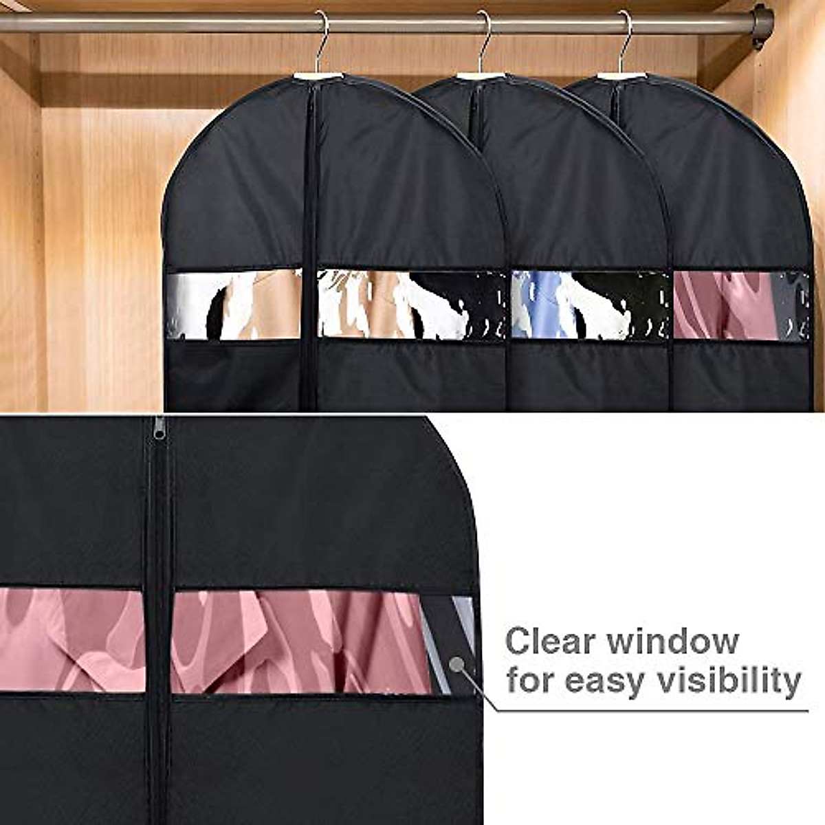 HOUSE DAY Garment Bags for Storage(5 Pack 60 inch) Garment Bags for Travel Lightweight Oxford Fabric Suit Bag For Storage and Travel,Closet,Washable Suit Cover for Dresses,Suits,Coats