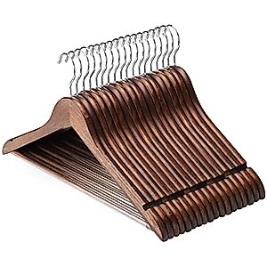 AMKUFO Wooden Hangers 20 Pack Wood Suit Hangers Non Slip Wooden Coat Hangers with Smooth Fnish Cut Notches 360° Swivel Hook Clothes Hangers for Jeans Pants Jackets Shirts Dresses, Walnut