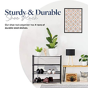 Titan Mall Shoe Organizer Free Standing Shoe Rack 4-Tier Shoe Rack Black Metal Shoe Rack 25 Inch Wide Shoe Tower Shelf Storage