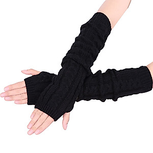 Colorful House Fingerless Thumb Hole Long Gloves Mittens Winter Arm Warmer (A#Black, 19 Inch)