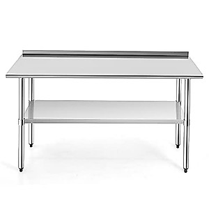Giantex 60x24 Inches Stainless Steel Table with Backsplash, Metal Commercial Kitchen Table for Prep & Work with Adjustable Undershelf, Heavy-Duty Prep Table