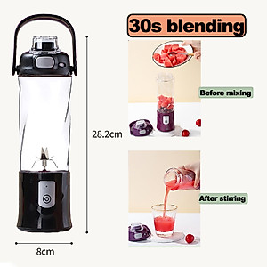 Portable blender 20oz 580ml,Personal blenders for smoothies and crush ice,270W Powerful Portable Mini Blender Cup with Travel Lid and USB Rechargeable for Offic e, Gym, Kitchen (Black)
