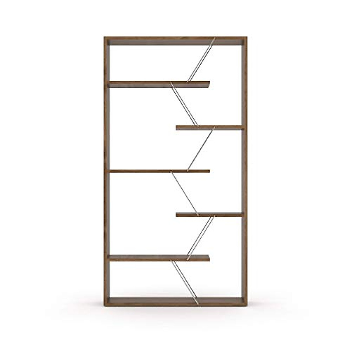 DSHADE Modern 6 Tier Book Shelf Solid Wood Tall Bookshelf Organizers Open Display Shelf Book Home Office Furniture Bookcase Open Display Shelf for Living Room Home Office (Walnut/Chrome)