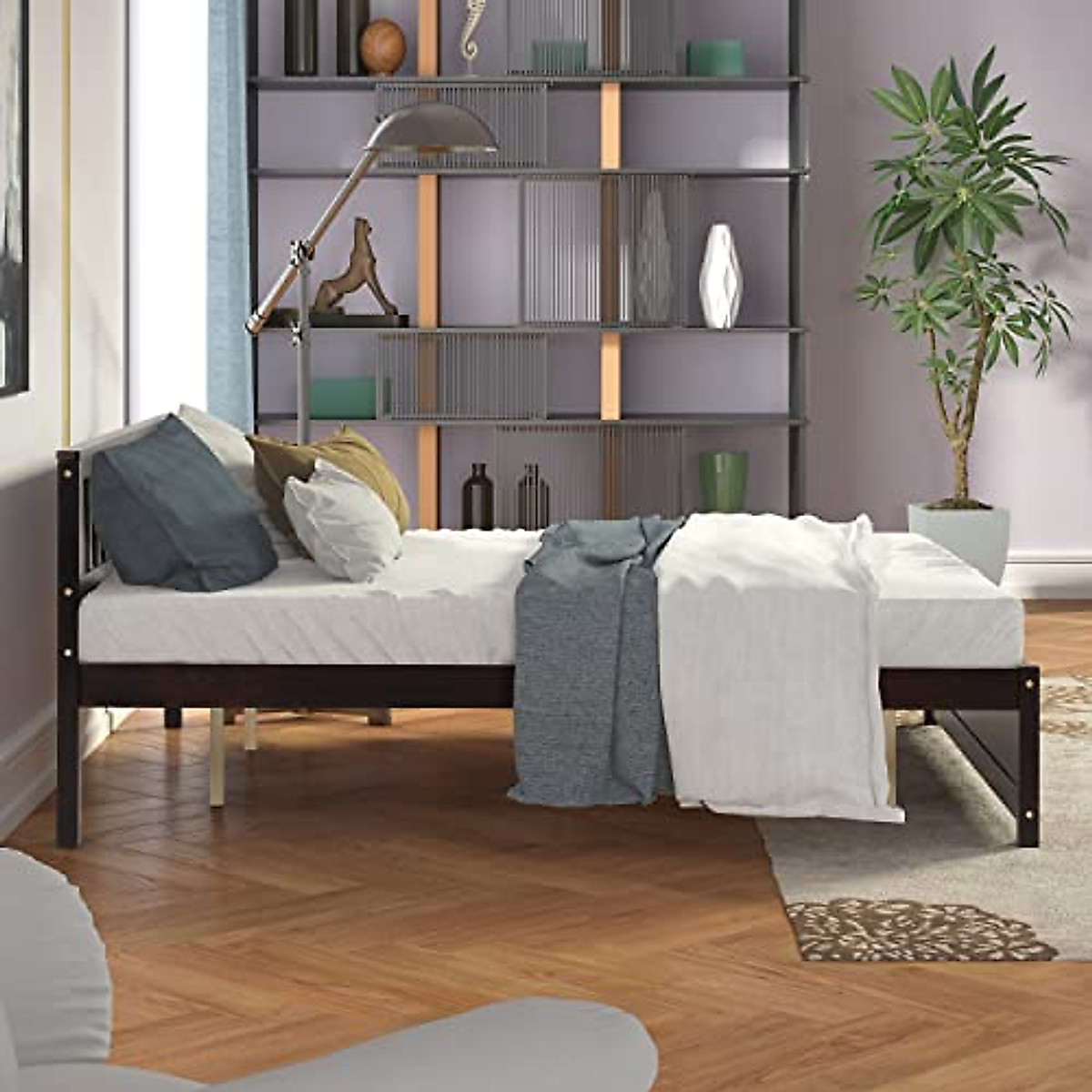 HAUSHECK Queen Bed Frame w/Headboard, Modern Platform Bed with 12" Under Storage Space, Queen Wood Bed Frame No Box Spring Needed for Kids, Teen, Adults, Wooden Slats Support Mattress Foundation