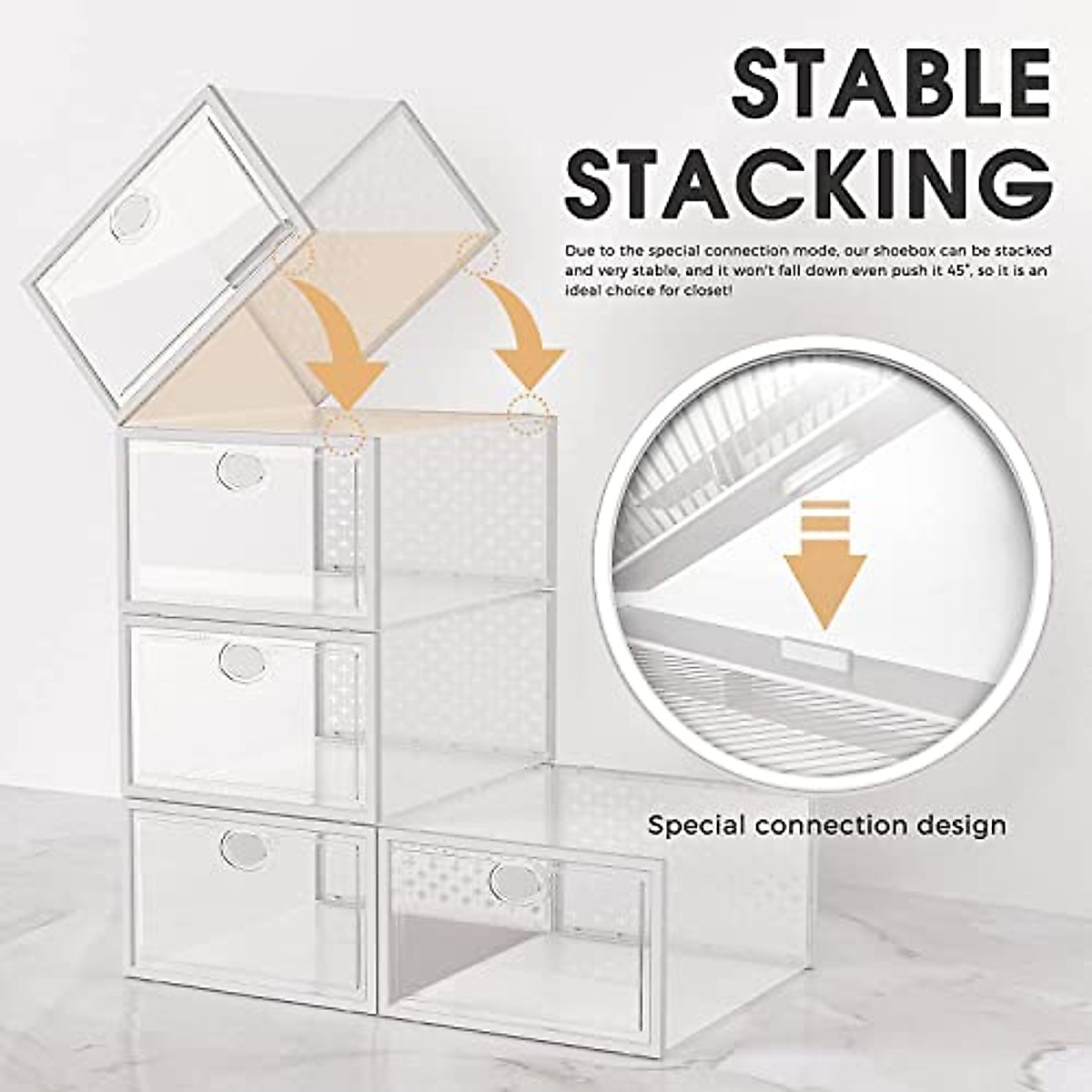 Pinkpum 12 Pack Shoe Storage Boxes, Clear Stackable Shoe Containers for Closet, Foldable Sneaker Storage Fit for Size 11