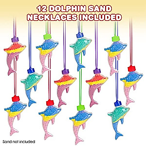 ArtCreativity Dolphin Sand Art Bottle Necklaces, Pack of 12, Sand Art Craft Kit with Dolphin Shaped Bottles, Craft Party Supplies and Party Favors for Kids - Sand Sold Separately
